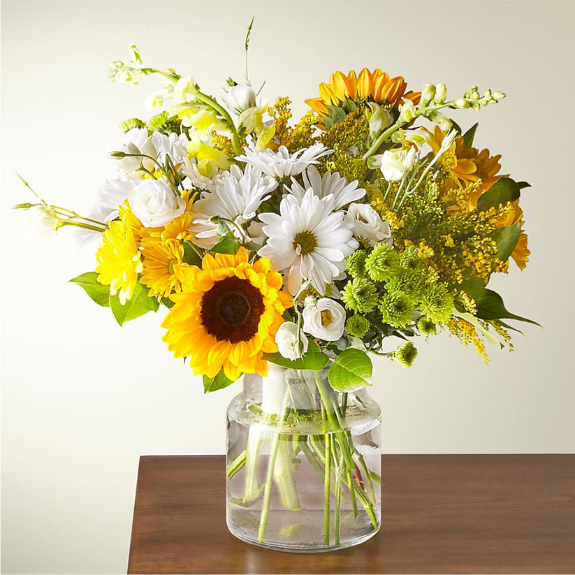 Hello Sunshine Bouquet – green, white, yellow flower arrangement | West ...